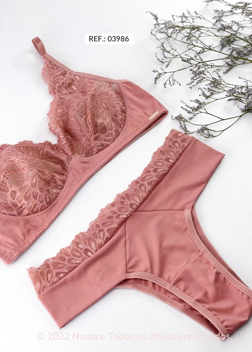 03986 - Soutien Sem Bojo de Renda e Calcinha Biquíni – Nuance